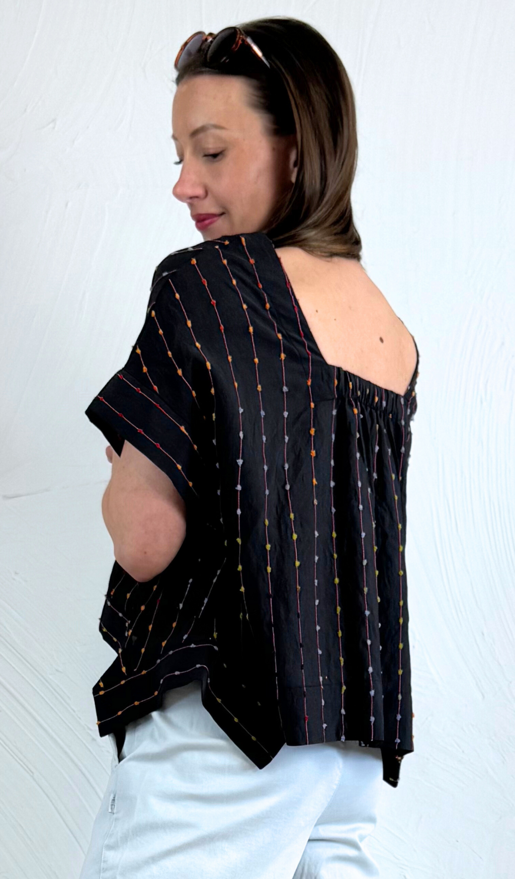 Bize Multicolour Stitch Top – Blue Woman